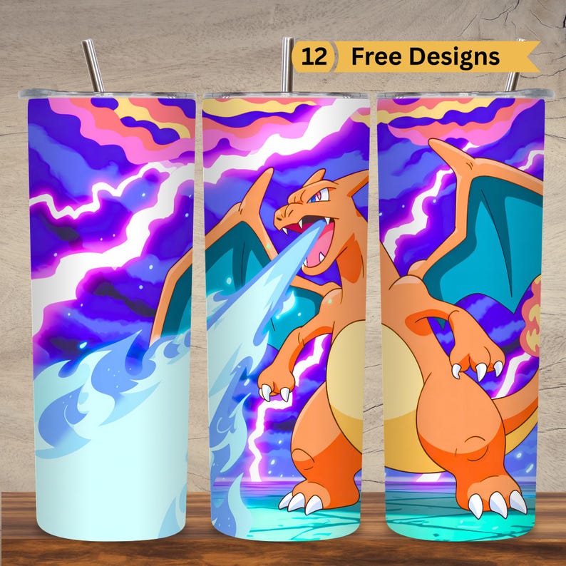 Charizard Tumbler Wrap: Cartoon Movie Character, 20 Oz Skinny Tumbler ...