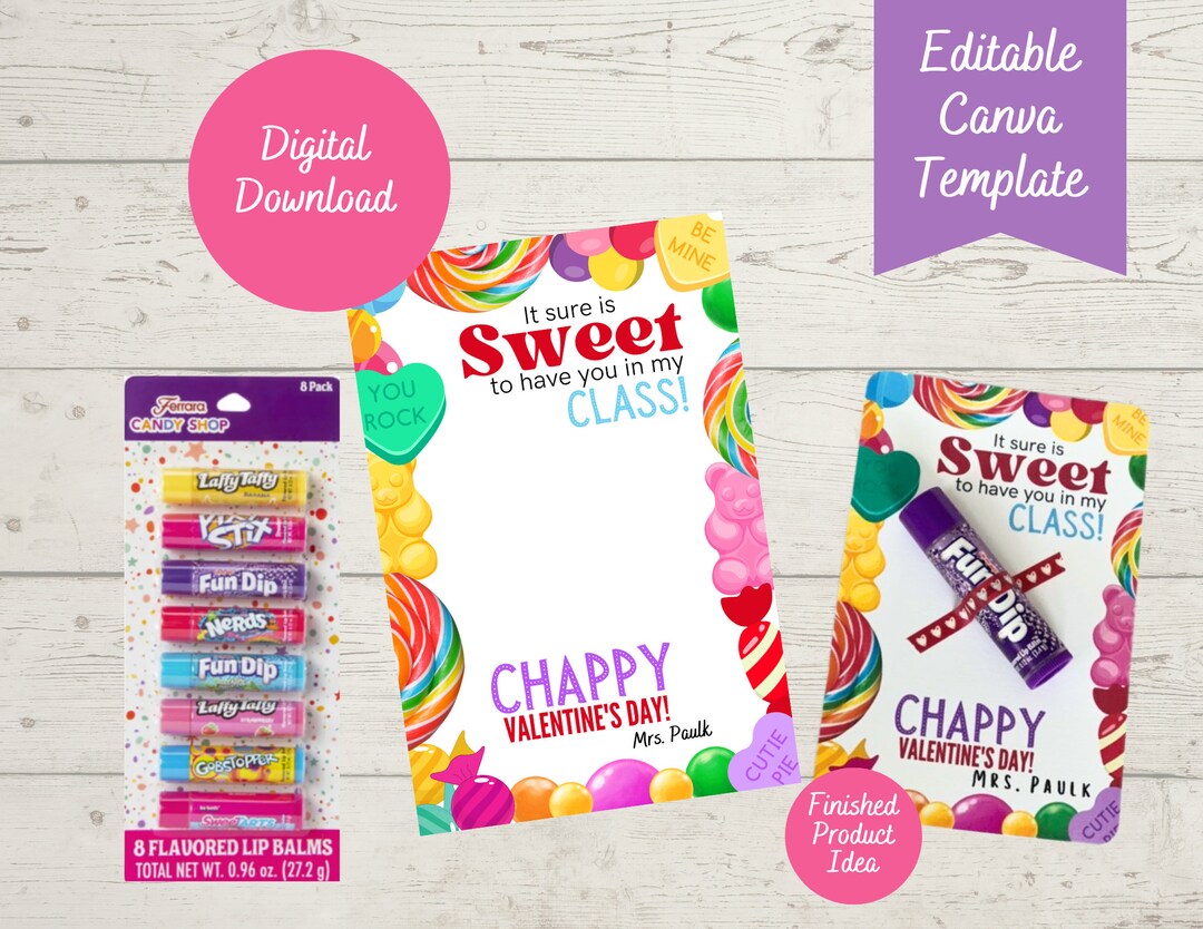 Teacher Valentine's Day Card Lip Balm Chappy Printable Editable ...
