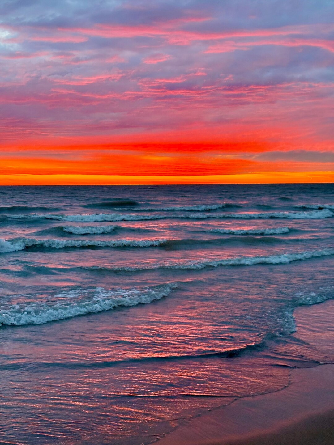 Original Photo: Bright Orange Sky Over Deep Blue Lake Michigan in ...