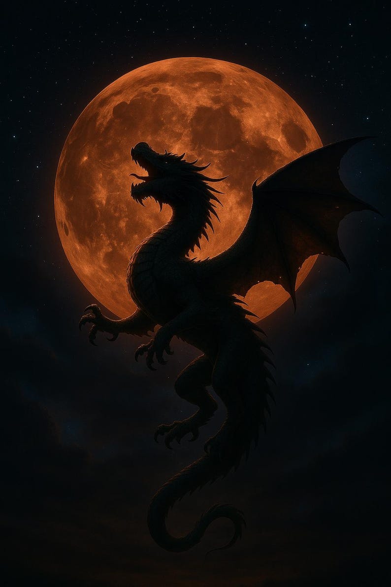Epic Demon Dragon at Blood Moon – Digital Art Print - Etsy