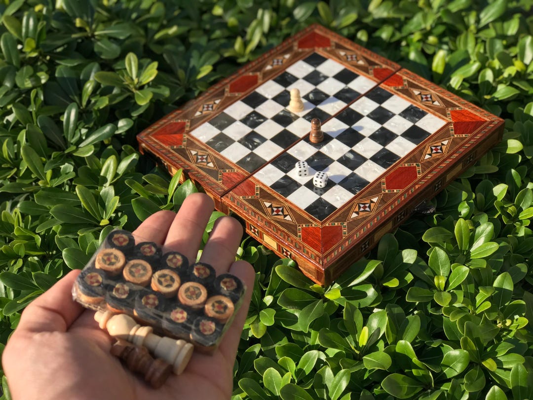 Black Pearl Motif Backgammon Chess and Checkers Set With Metal Handmade ...