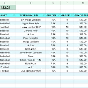 Sports Card Inventory Spreadsheet - Etsy