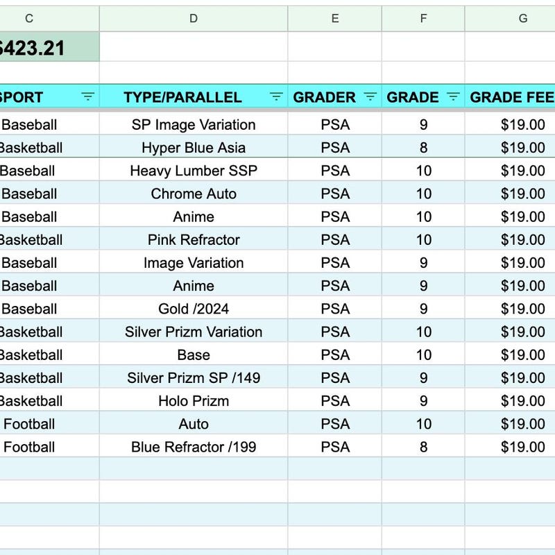 Sports Card Inventory Spreadsheet - Etsy