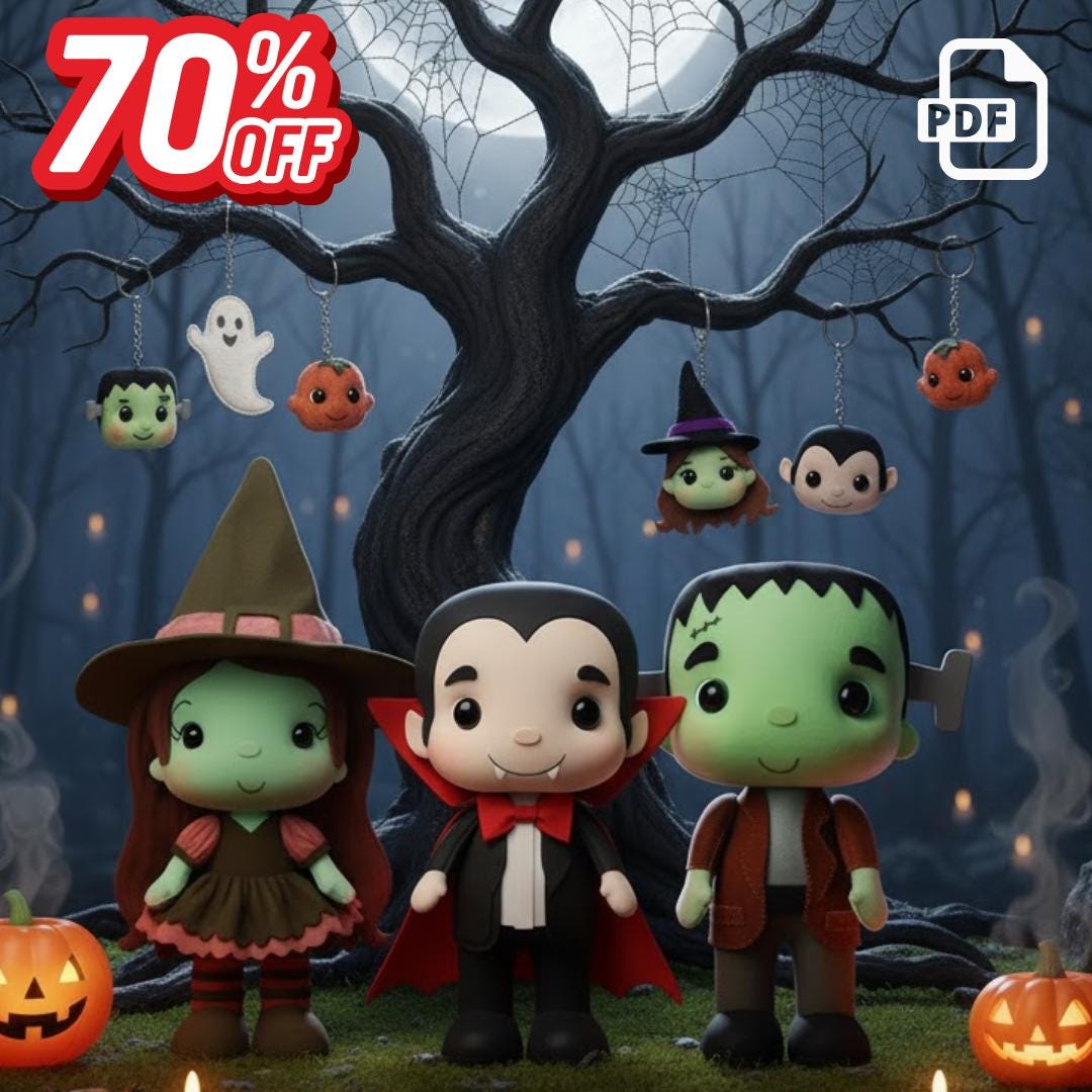 Halloween Felt Pattern Bundle | Witch, Vampire & Frankenstein Plush DIY ...
