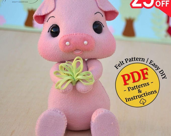 Skinny Pig-pdf Sewing Patterns-cute Pig Toy-diy-handmade Plush-felt Toy ...