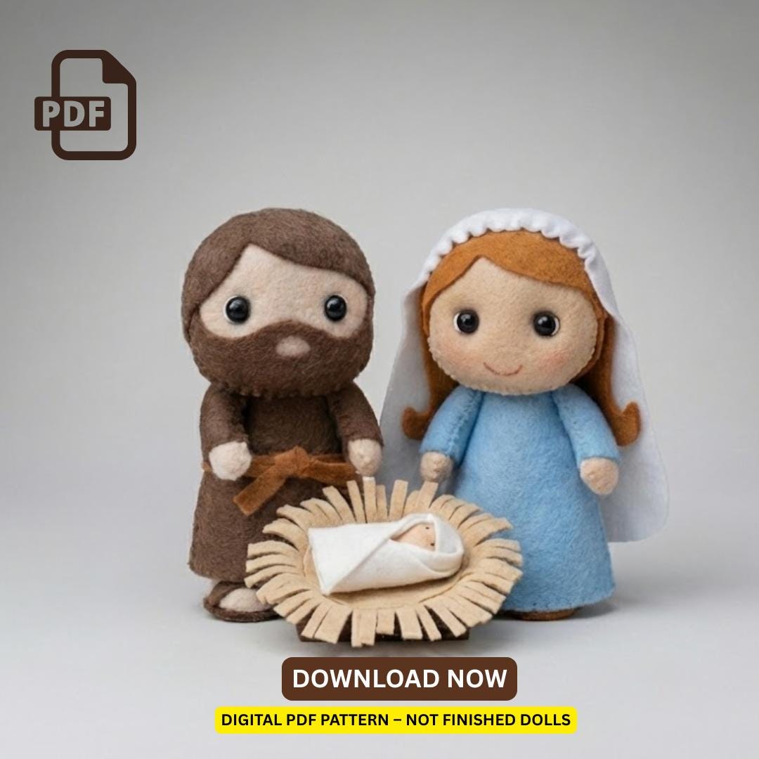Mary Joseph and Baby Jesus Felt Sewing Pattern PDF | Nativity Set ...