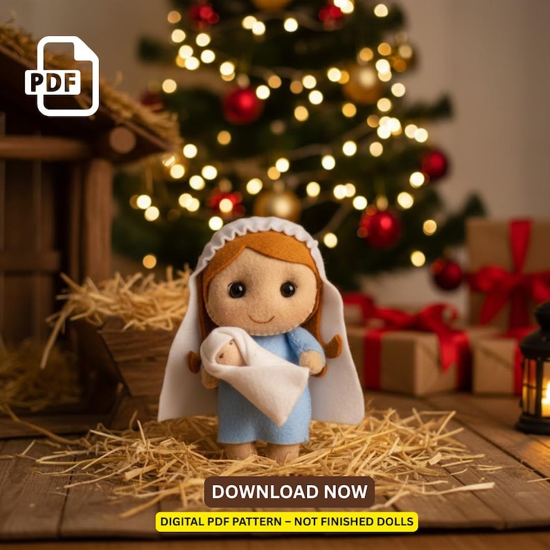 Mary Joseph and Baby Jesus Felt Sewing Pattern PDF | Nativity Set ...