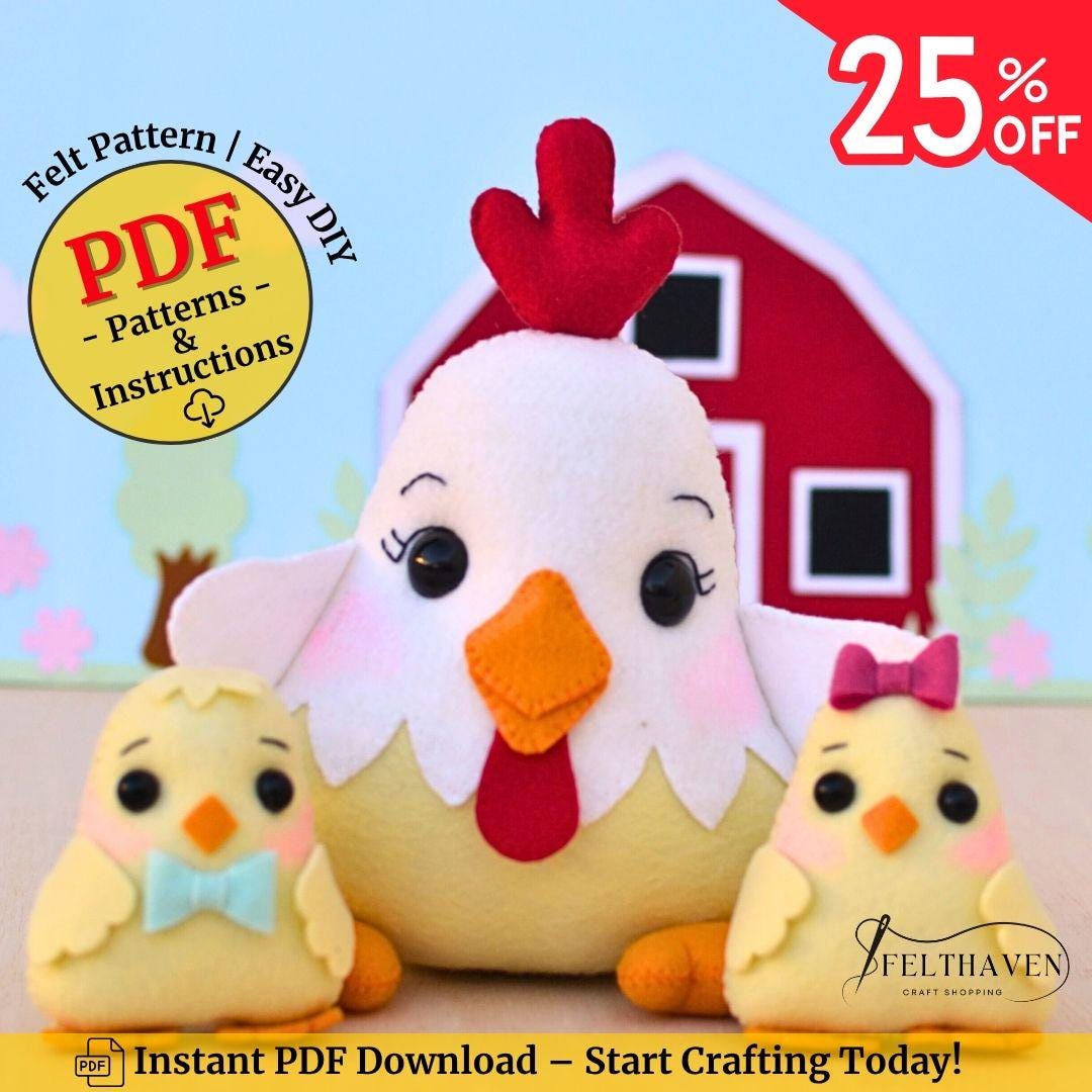 Sewing Pattern – Felt Hen Doll PDF – DIY Farm Plush Toy – Beginner ...