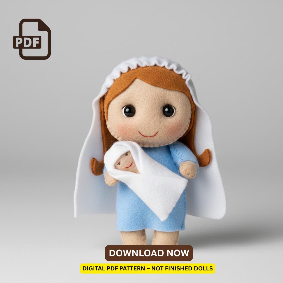 Mary Joseph and Baby Jesus Felt Sewing Pattern PDF | Nativity Set ...