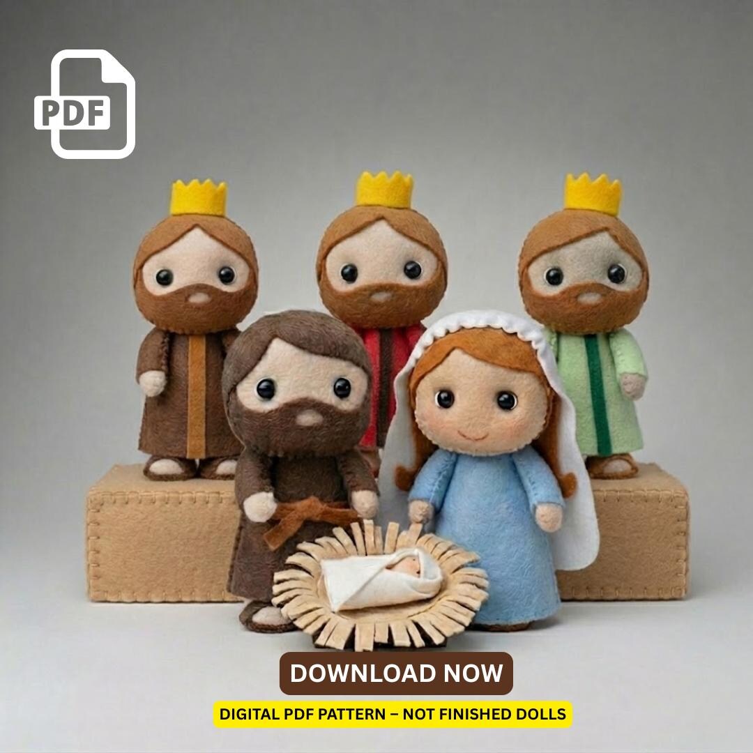 Nativity Felt Sewing Pattern PDF | Mary Joseph Baby Jesus 3 Wise Men ...
