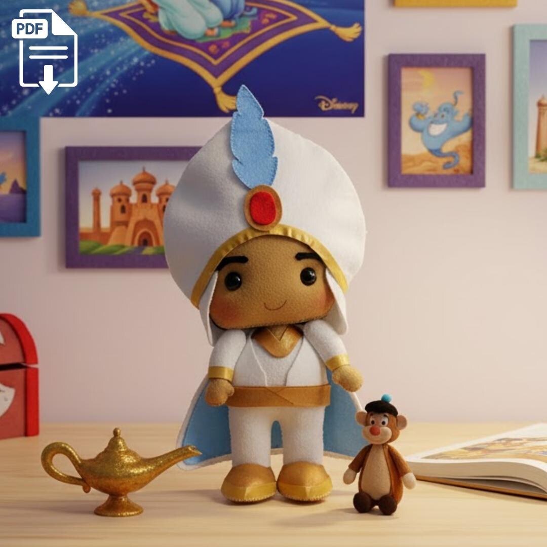 Aladdin Sewing Pattern – Felt Plush Toy PDF – DIY Soft Doll Template ...