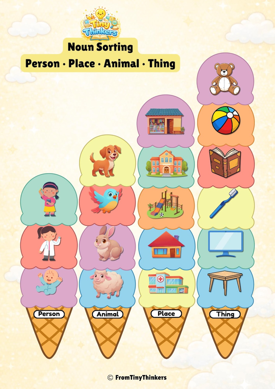 Noun Sorting Activity | Person Place Animal Thing | Grammar Worksheets ...