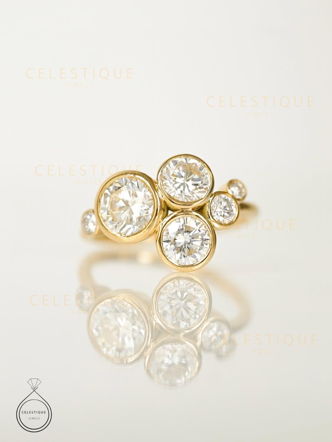 Bubble Diamond Ring | Multi Stone Gold Ring | Unique Cluster Diamond ...