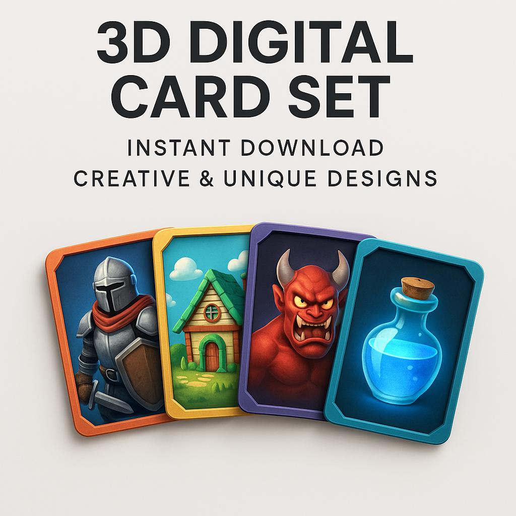 Printable 3D Digital Card Set | Instant Download | Unique Game & Art ...