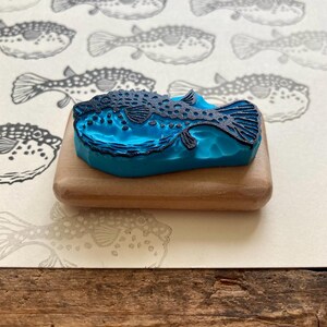 Little Puffer Fish Stamp, Hand Carved, Wood Mounted - Etsy