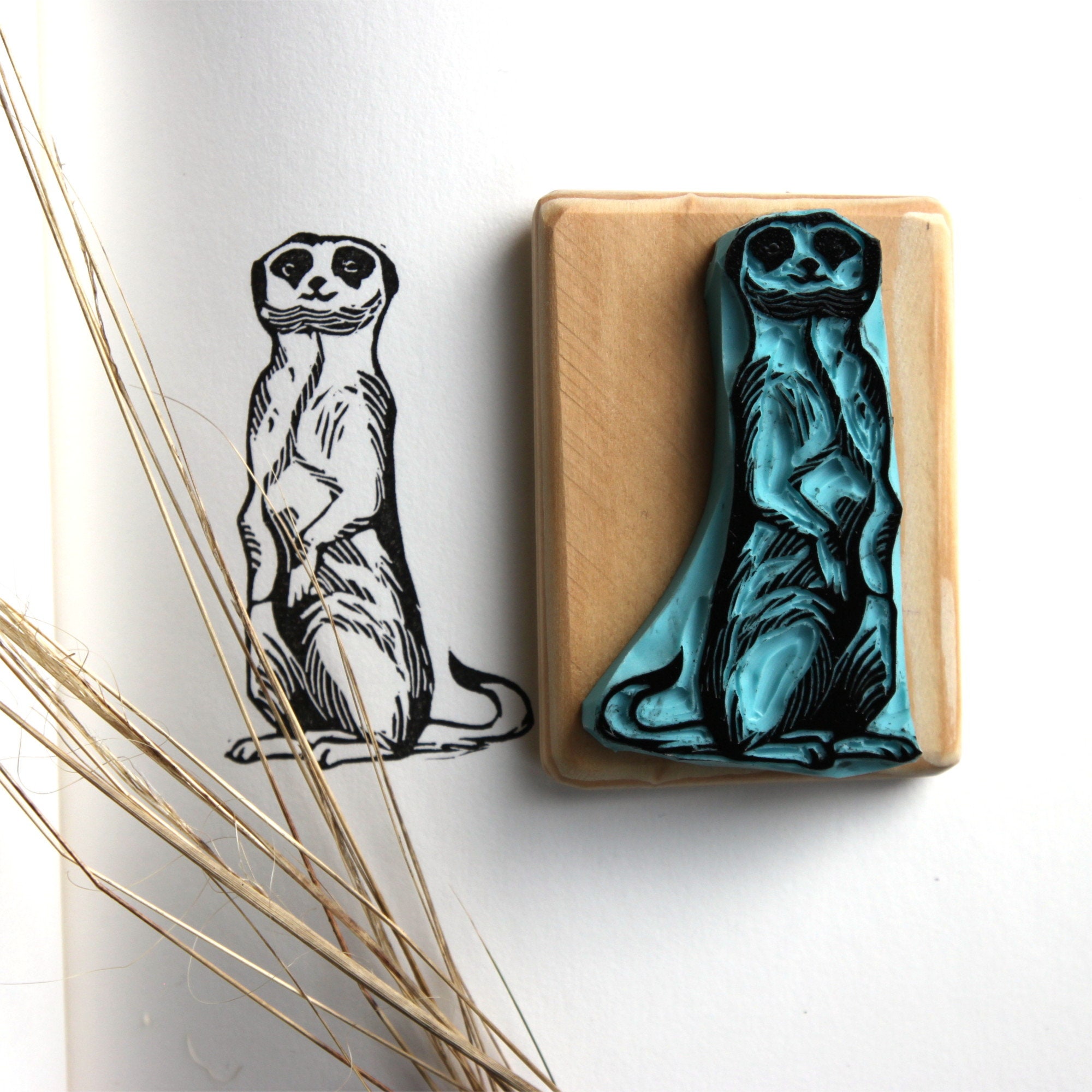 Meerkat stamp hand carved wood mounted | Etsy