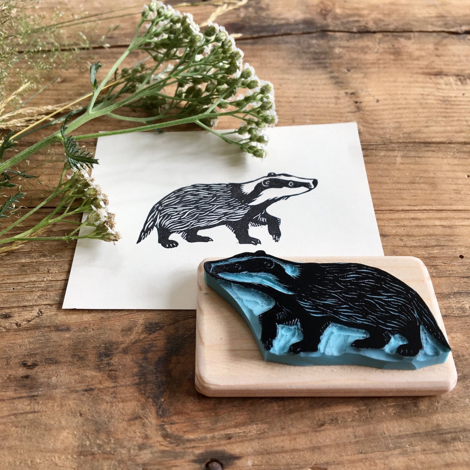 Badger stamp hand carved wood mounted | Etsy