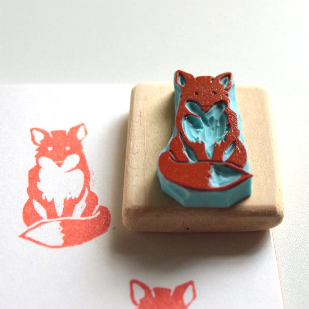 Fox stamp hand carved wood mounted | Etsy