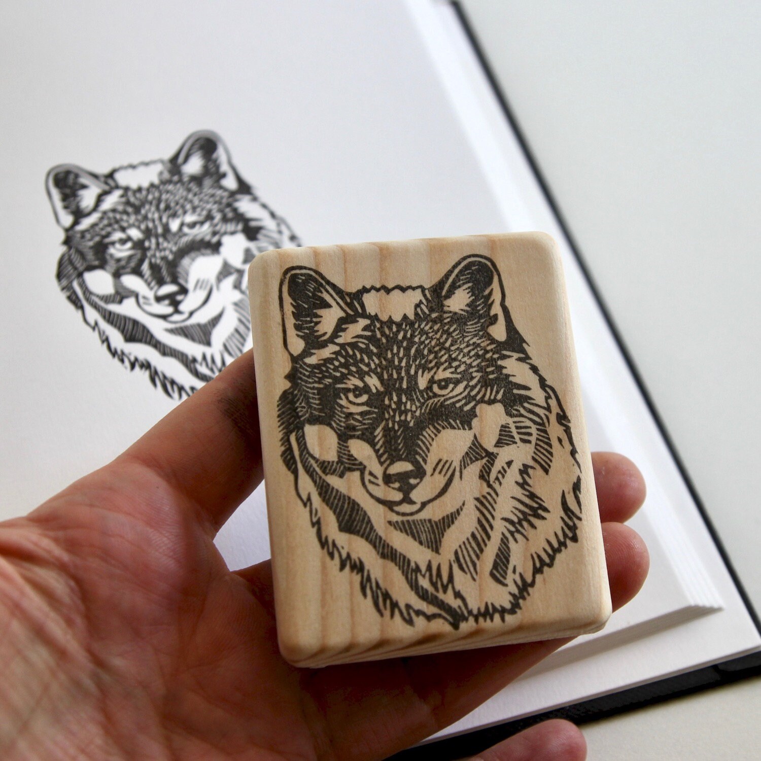Wolf Stamp Hand Carved Wood Mounted - Etsy