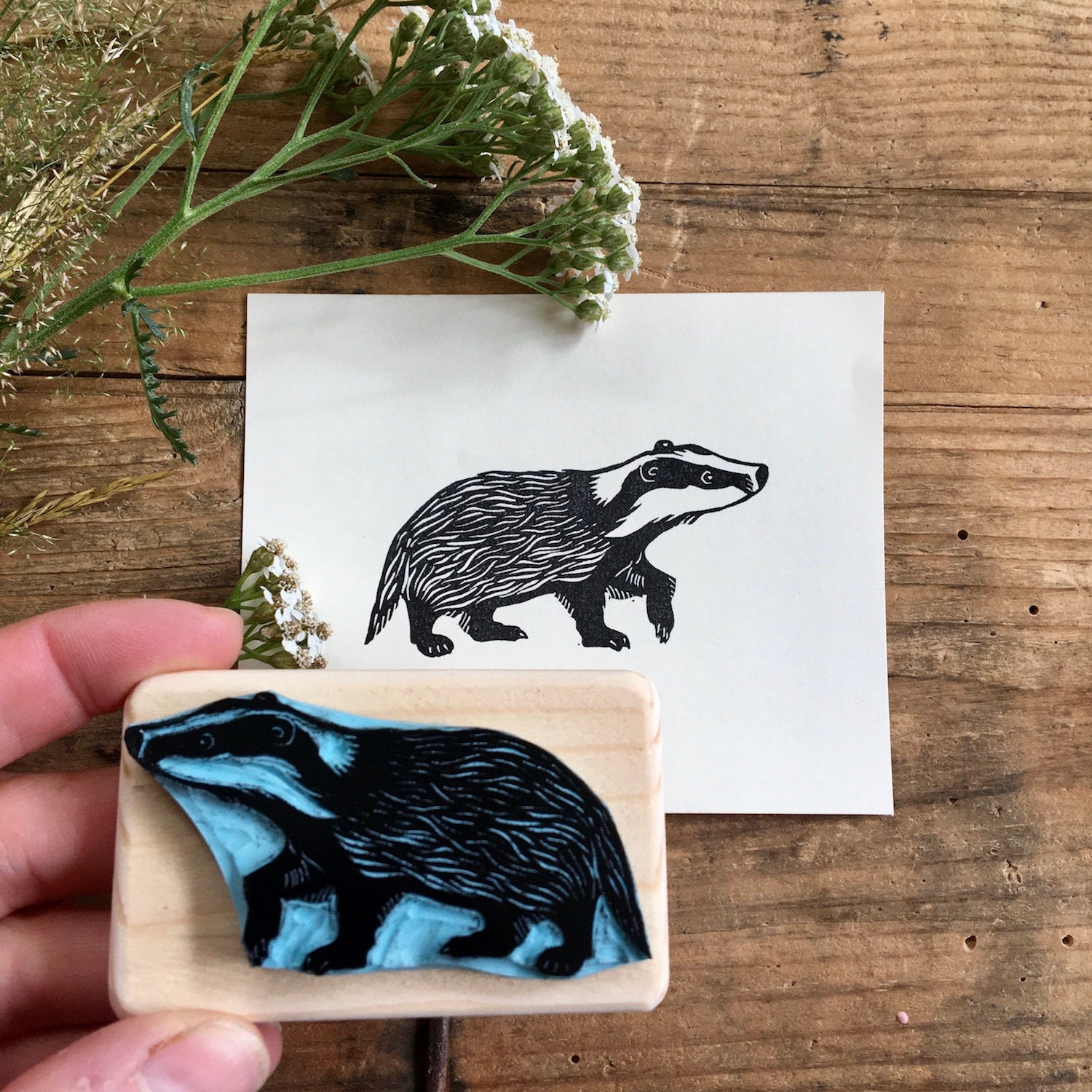 Badger Stamp Hand Carved Wood Mounted - Etsy UK