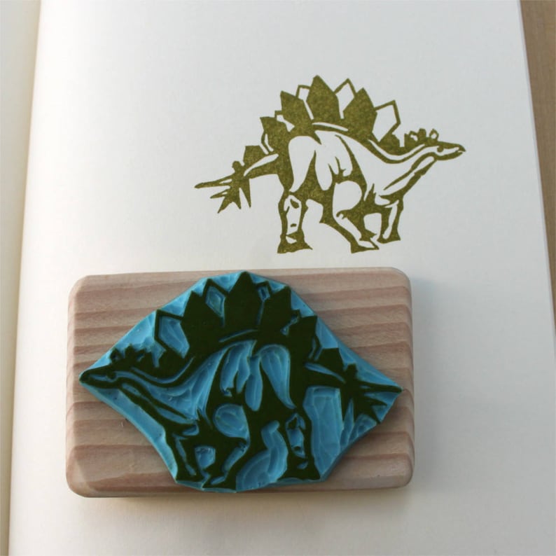 Dinosaur Rubber Stamp Stegosaurus Hand Carved Wood Mounted | Etsy