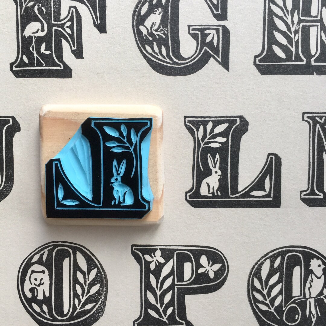 L Letter Rubber Stamp l for Lapin, Lettering, Hand Carved, Wood Mounted ...
