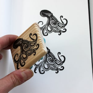 Octopus Stamp, Hand Carved, Wood Mounted - Etsy