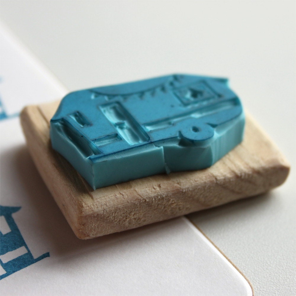 Vintage Caravan stamp hand carved wood mounted | Etsy