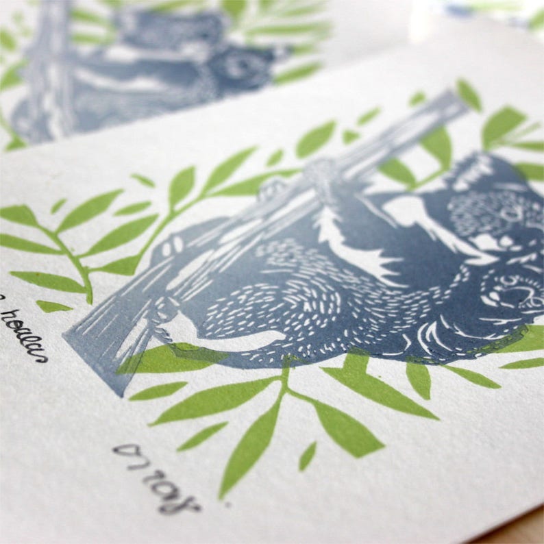 Koala Mum and Baby Original Linocut Print Signed and Dated | Etsy
