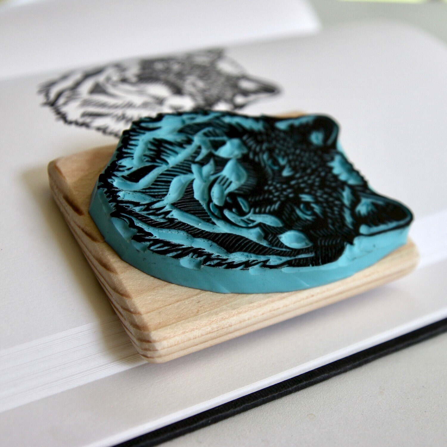 Wolf Stamp Hand Carved Wood Mounted - Etsy