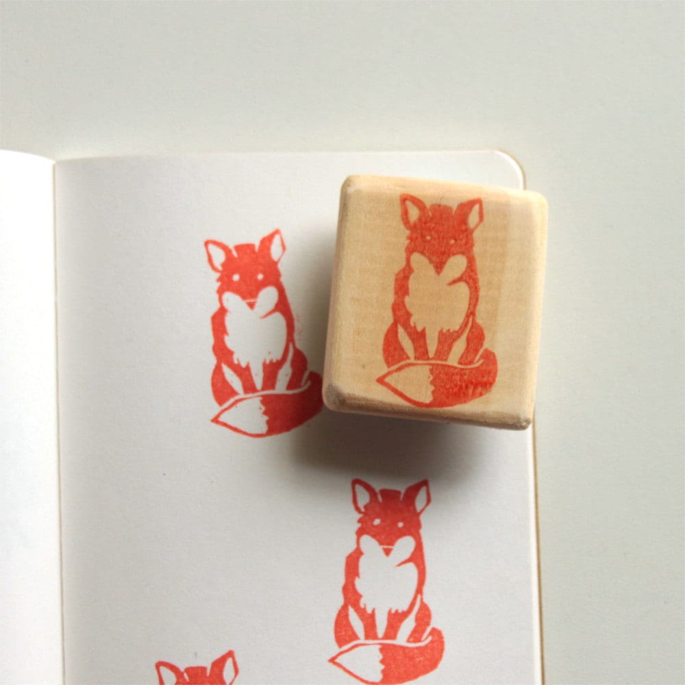 Fox stamp hand carved wood mounted | Etsy