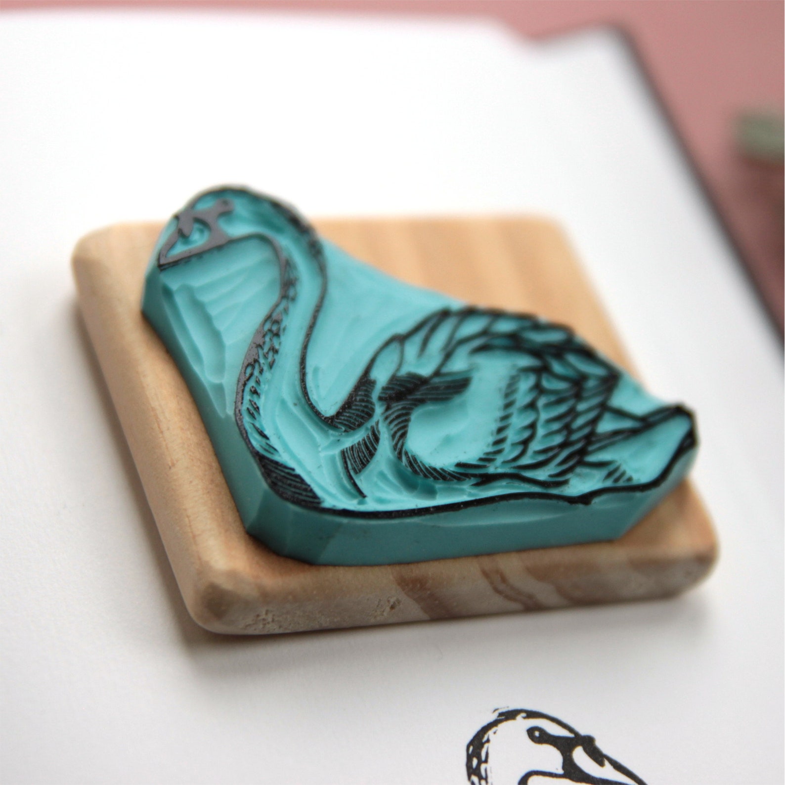 Swan Stamp, Hand Carved, Wood Mounted - Etsy