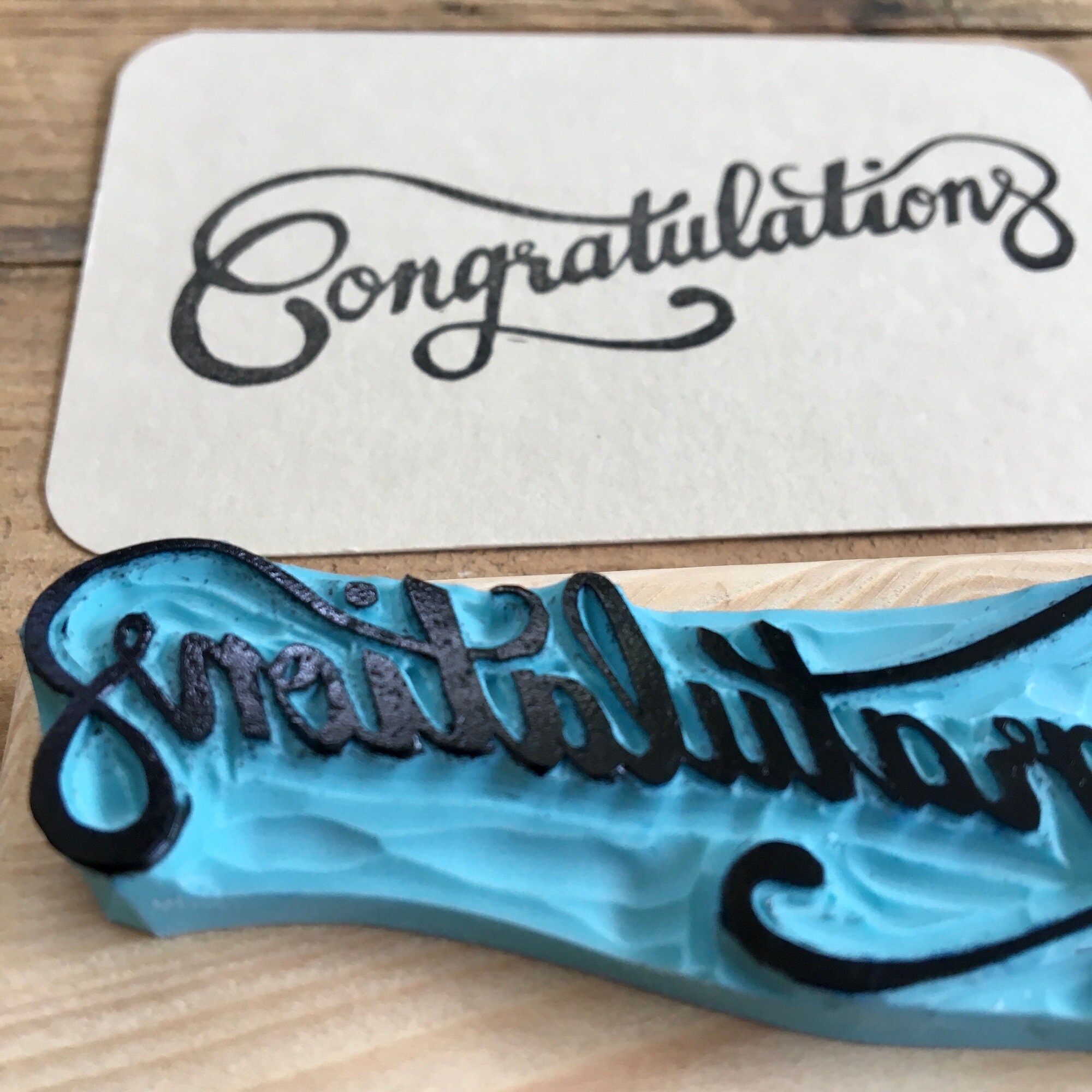 Congratulations Rubber Stamp Lettering Hand Carved Wood | Etsy