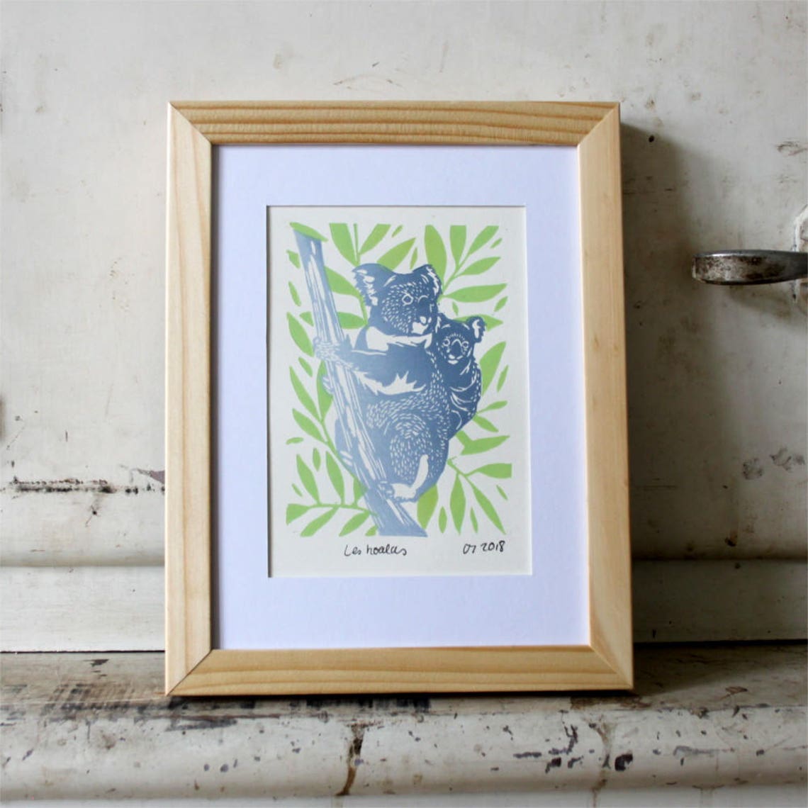 Koala Mum and Baby Original Linocut Print Signed and Dated | Etsy