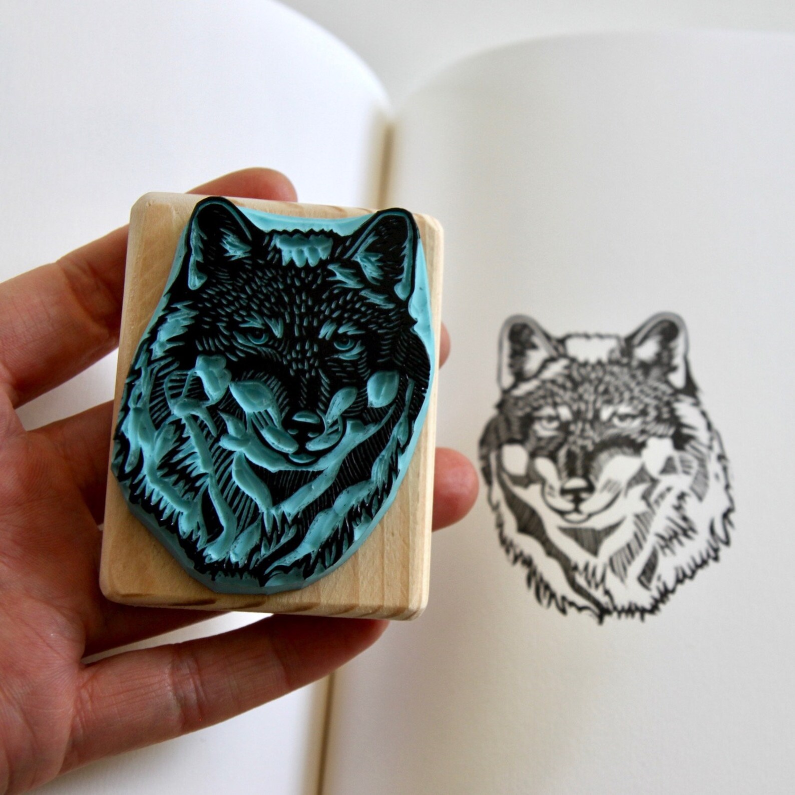 Wolf Stamp Hand Carved Wood Mounted - Etsy