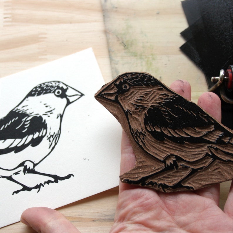 Hawfinch Bird Original Linocut Print With Off-white Mat | Etsy