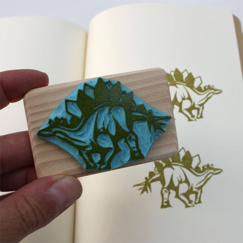 Dinosaur Rubber Stamp Stegosaurus Hand Carved Wood Mounted | Etsy