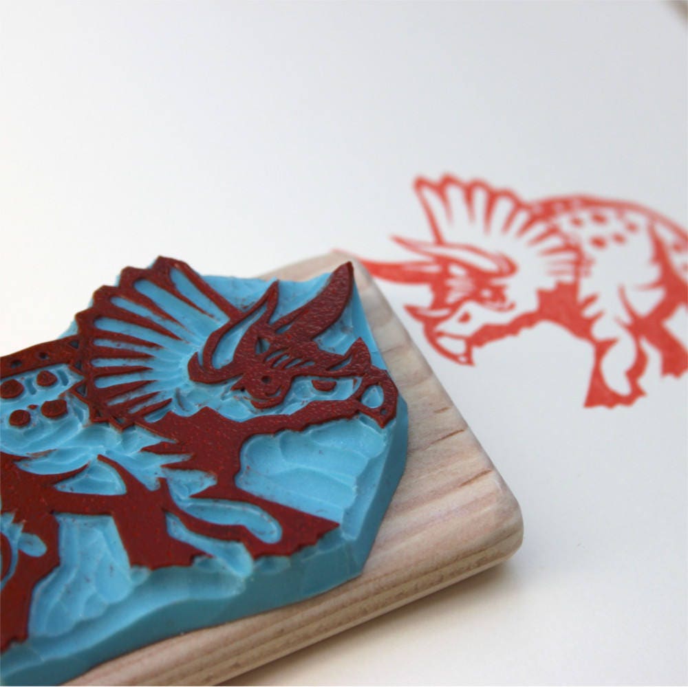 Dinosaur Rubber Stamp, Triceratops, Hand Carved, Wood Mounted - Etsy