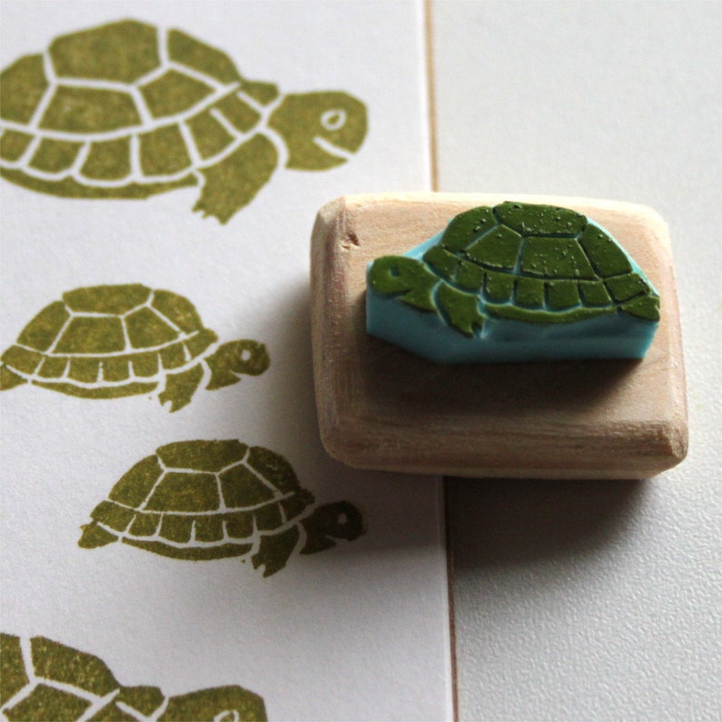 Tiny Sea Turtle stamp hand carved wood mounted | Etsy