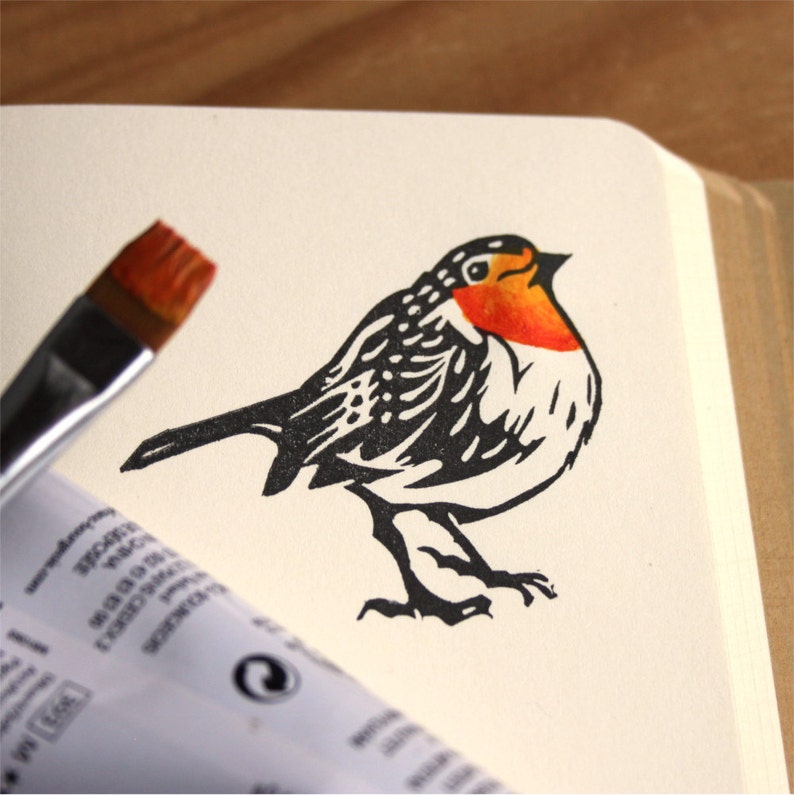 Robin Redbreast Stamp Hand Carved Wood Mounted Bird Stamp | Etsy