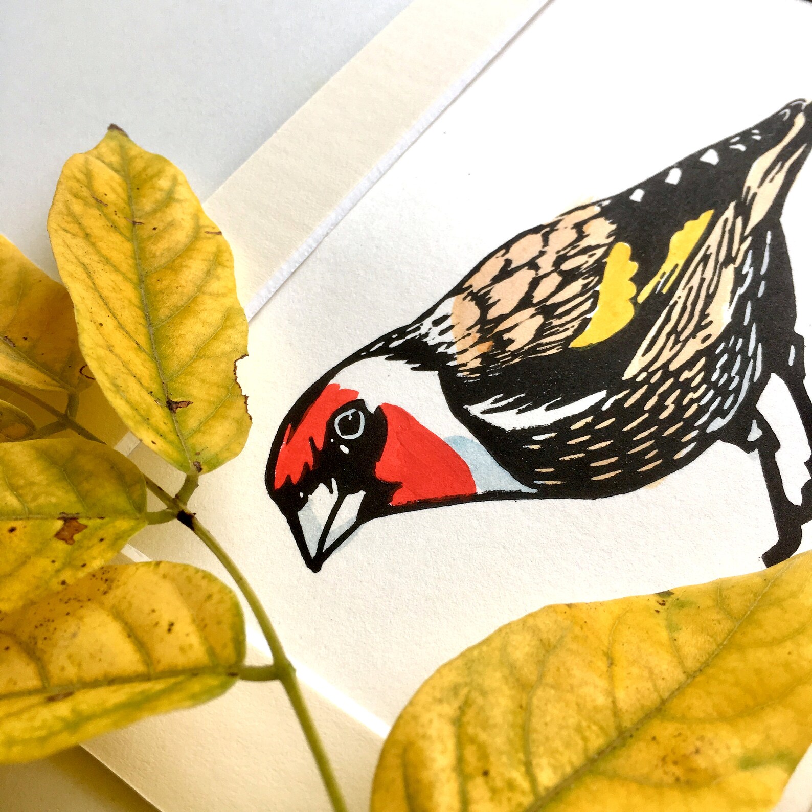 Goldfinch Bird Original Linocut Print With Off-white Mat - Etsy