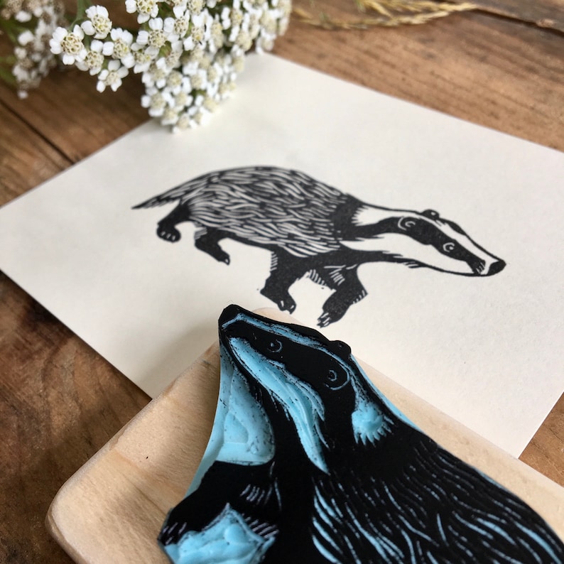 Badger Stamp Hand Carved Wood Mounted - Etsy