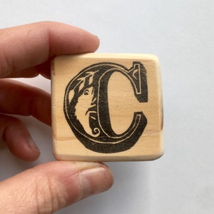 C Letter Rubber Stamp "c for Chameleon", Lettering, Hand Carved, Wood ...