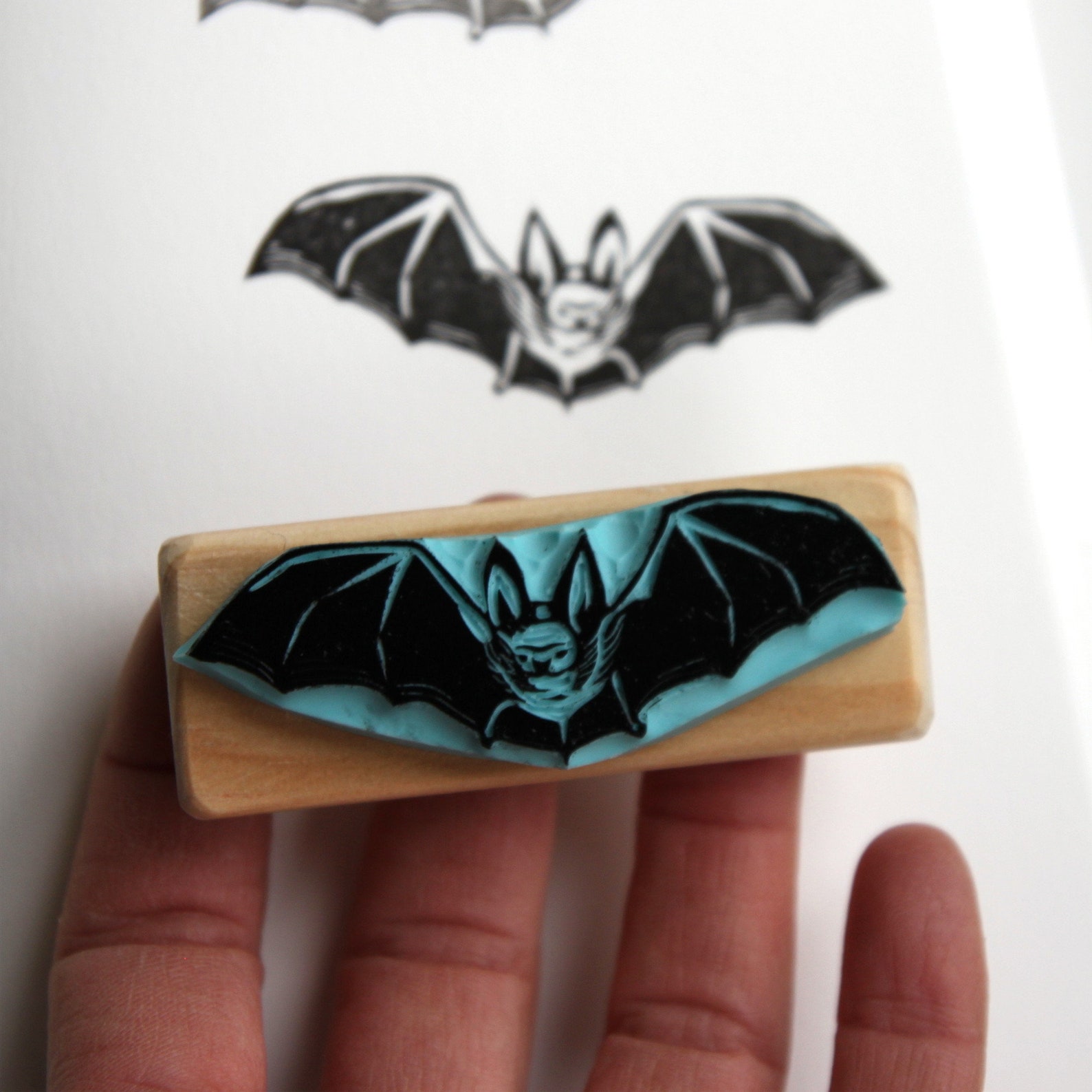 Bat Stamp Hand Carved Wood Mounted | Etsy