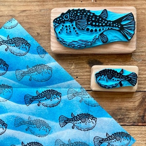 Little Puffer Fish Stamp, Hand Carved, Wood Mounted - Etsy