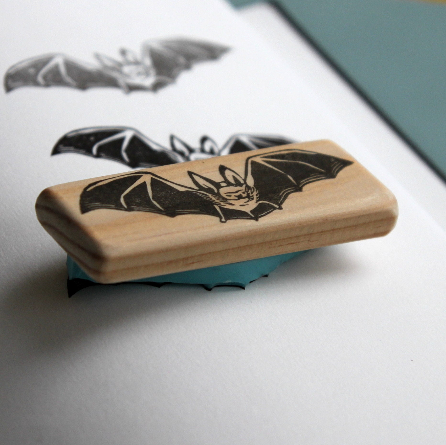 Bat stamp hand carved wood mounted | Etsy