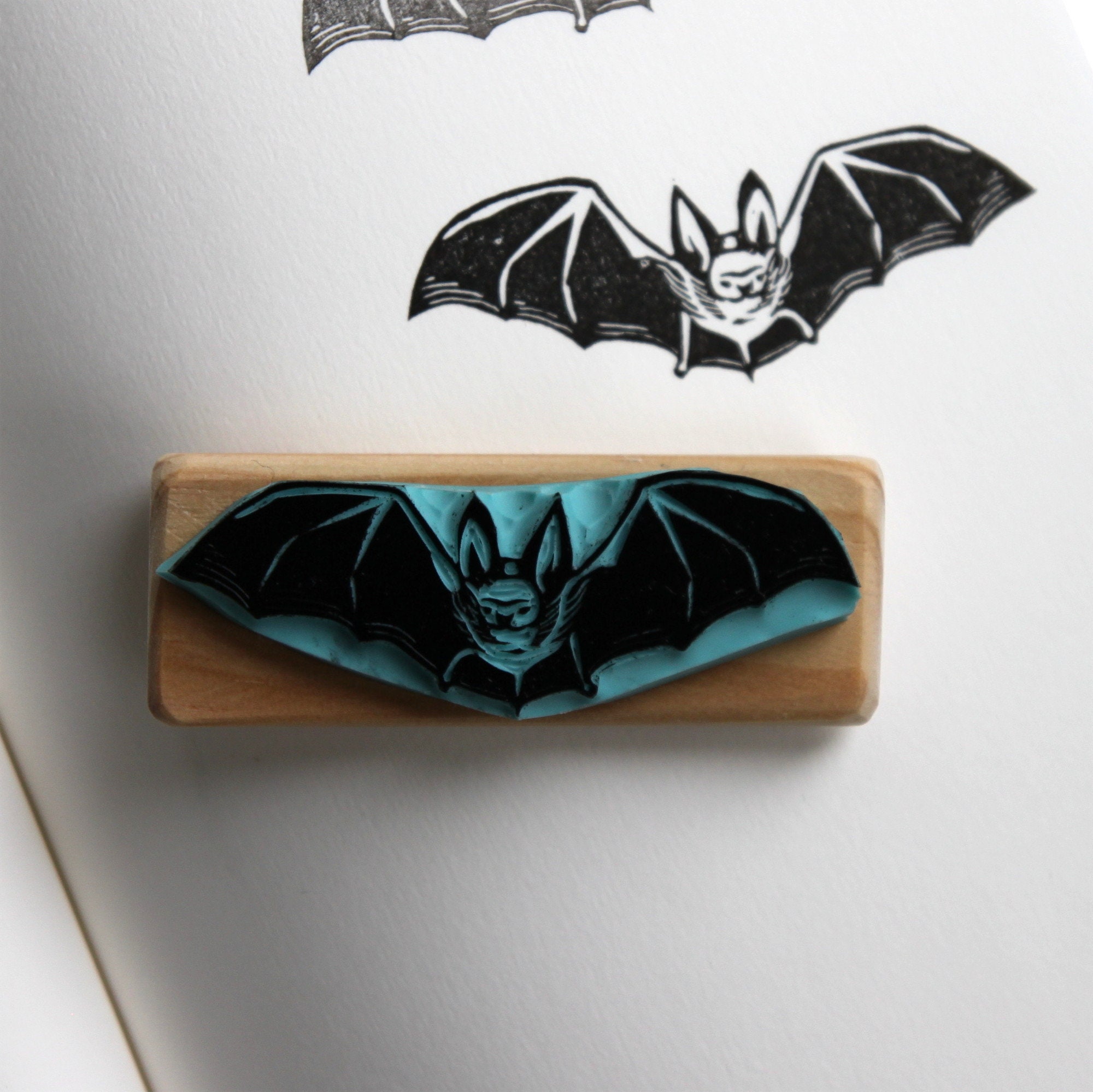 Bat Stamp, Hand Carved, Wood Mounted - Etsy