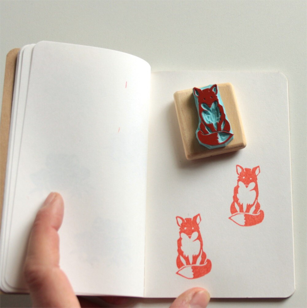 Fox stamp hand carved wood mounted | Etsy