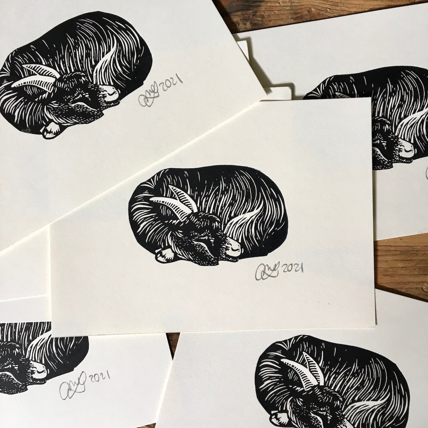 The sleeping goat original linocut print signed and dated | Etsy