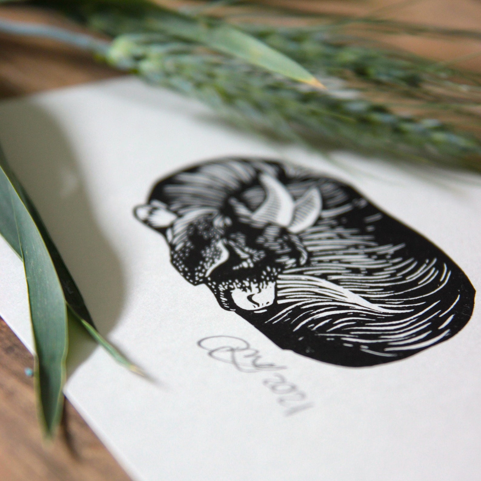 The Sleeping Goat Original Linocut Print Signed and Dated | Etsy